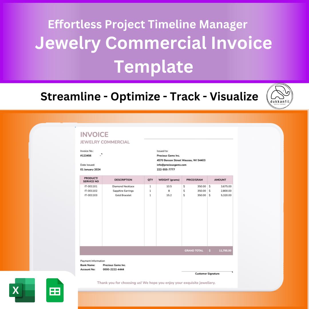 Editable Jewelry Commercial Invoice Template Easy to Use Google Sheets ...