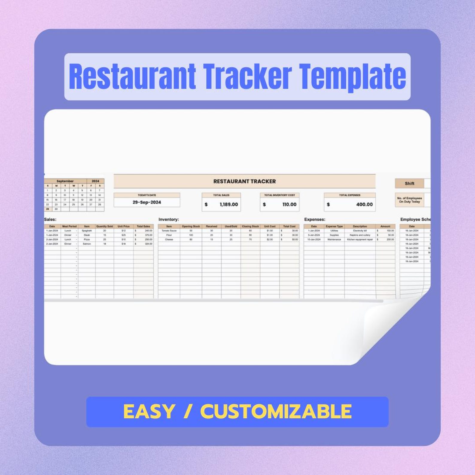 Restaurant Tracker Template, Editable Google Sheets, Digital Download, Easy-to-use Management ...