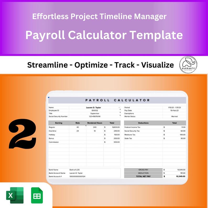 Payroll Timesheet & Calculator Template Pack Easy to Use Digital ...