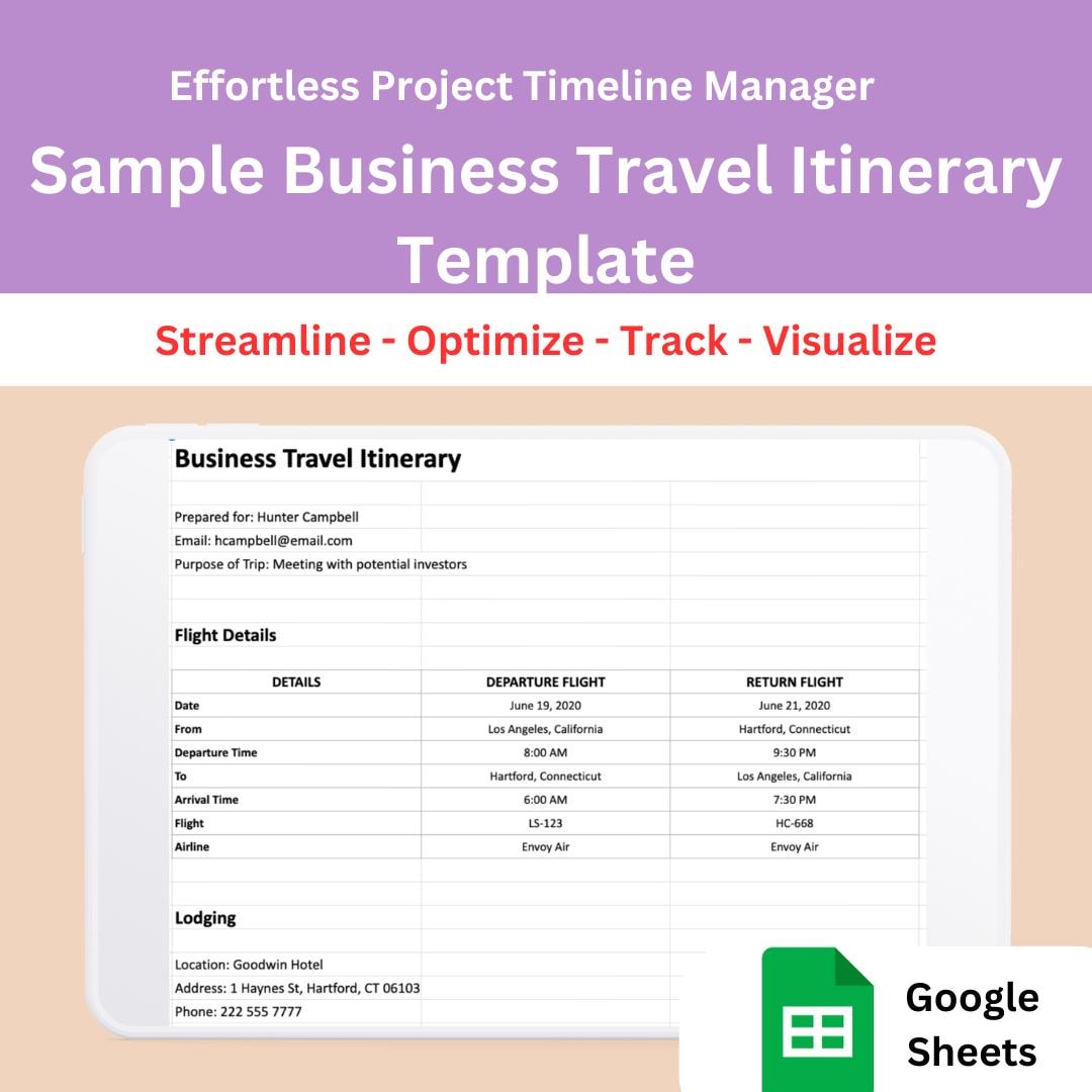 Sample Business Travel Itinerary Template Editable & Easy to Use ...