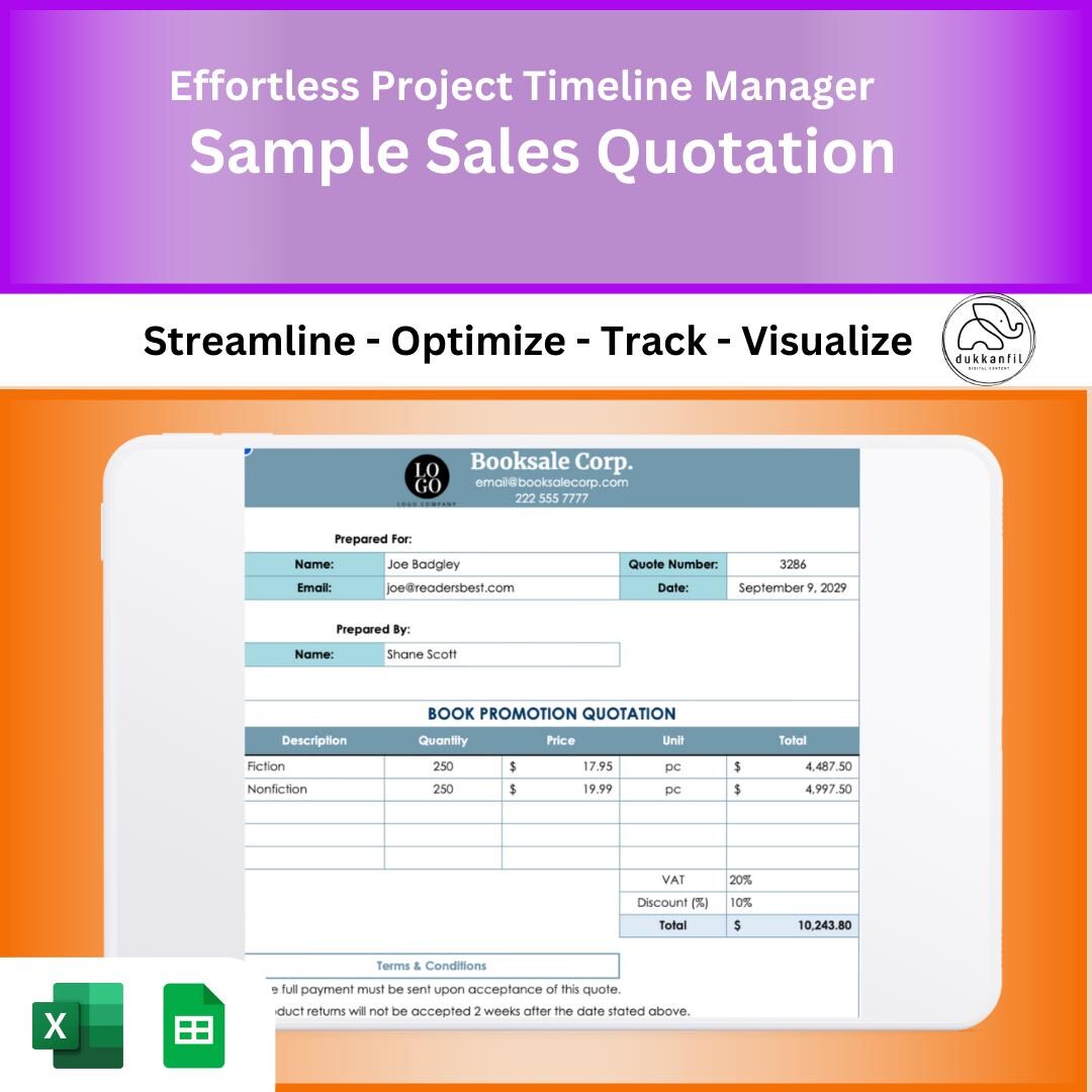 Editable Sample Sales Quotation Template Easy to Use Google Sheets ...
