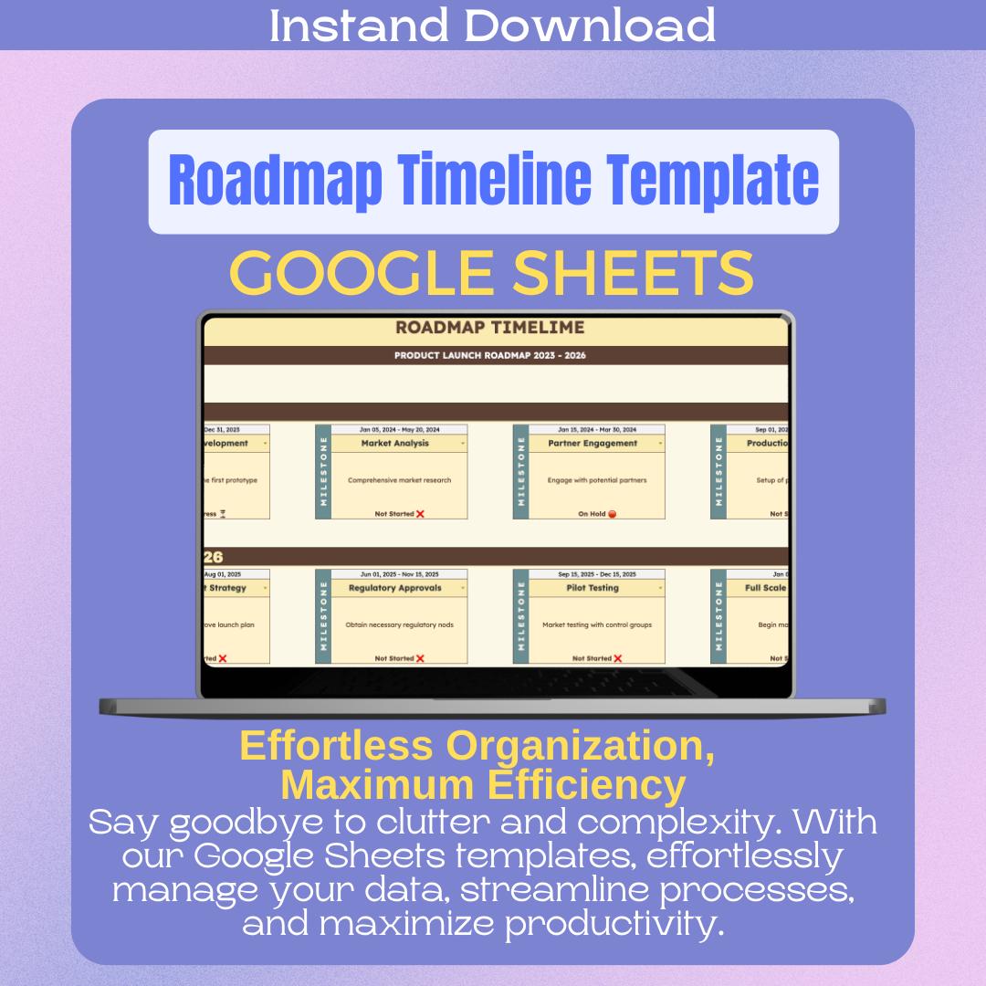 Roadmap Timeline Template, Editable Google Sheets, Digital Download ...
