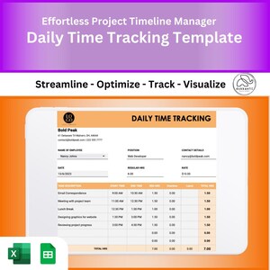 Editable Daily Time Tracking Template Easy to Use Google Sheets Digital ...