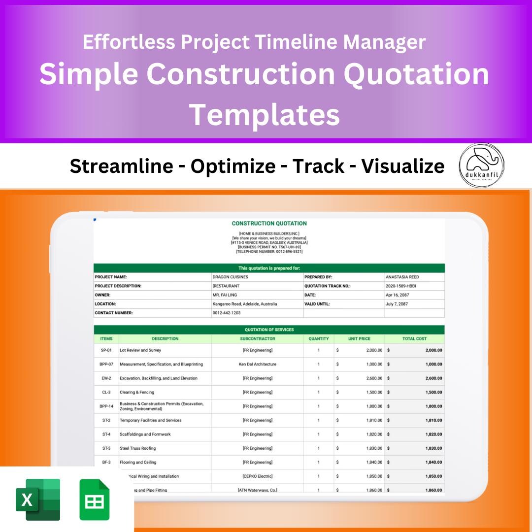 Editable Simple Construction Quotation Template | Easy to Use Google ...