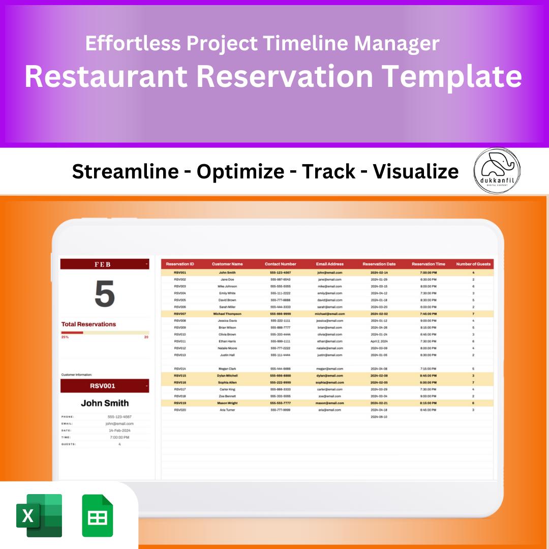 Editable Restaurant Reservation Template Easy to Use Google Sheets ...