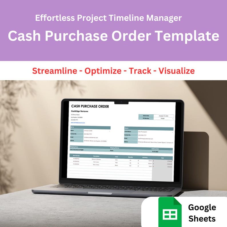Editable Cash Purchase Order Template Easy Digital Download for ...