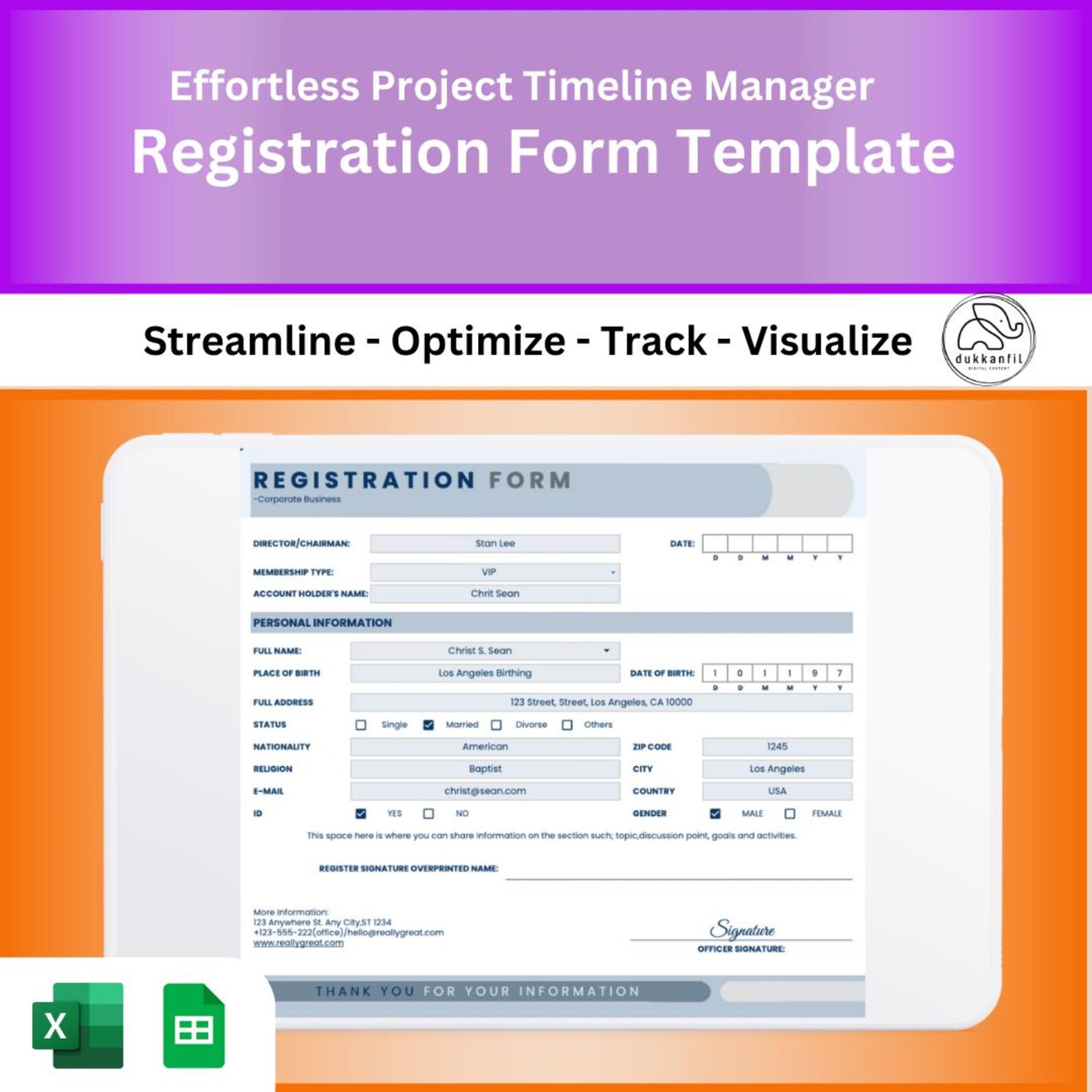 Editable Registration Form Template | Easy to Use Google Sheets Digital ...