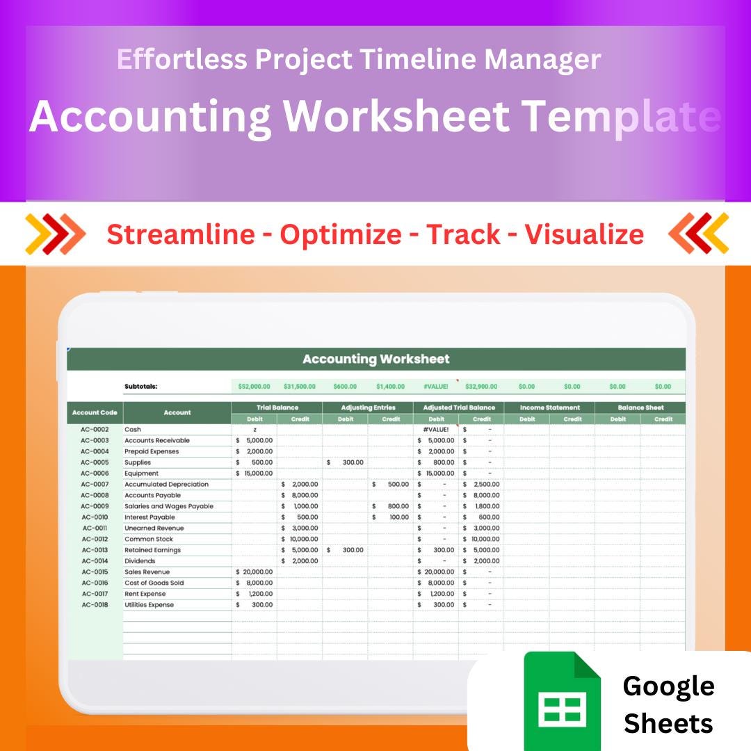 Editable Accounting Worksheet Template Easy to Use Digital Download for ...