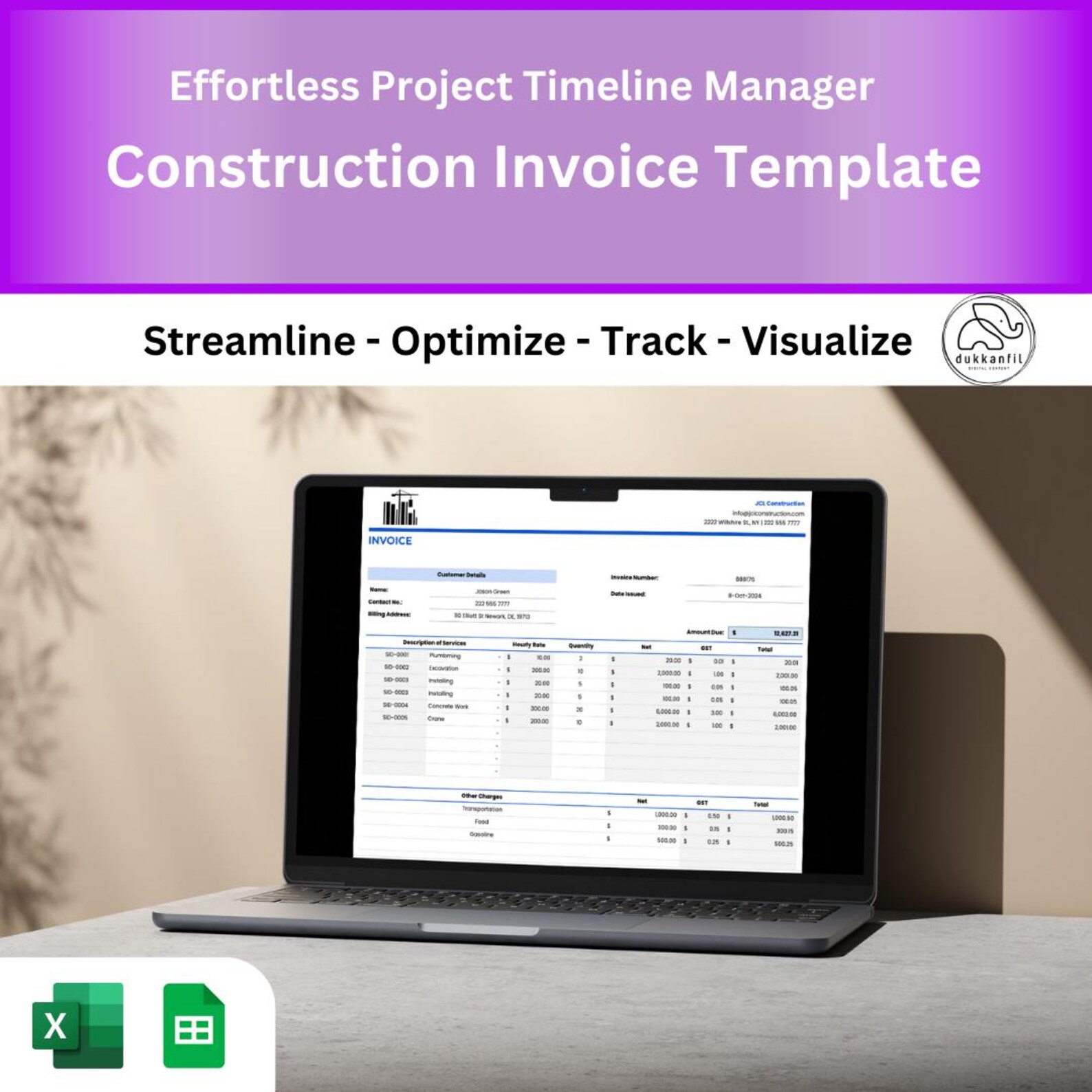Editable Construction Invoice Template Easy to Use Google Sheets ...