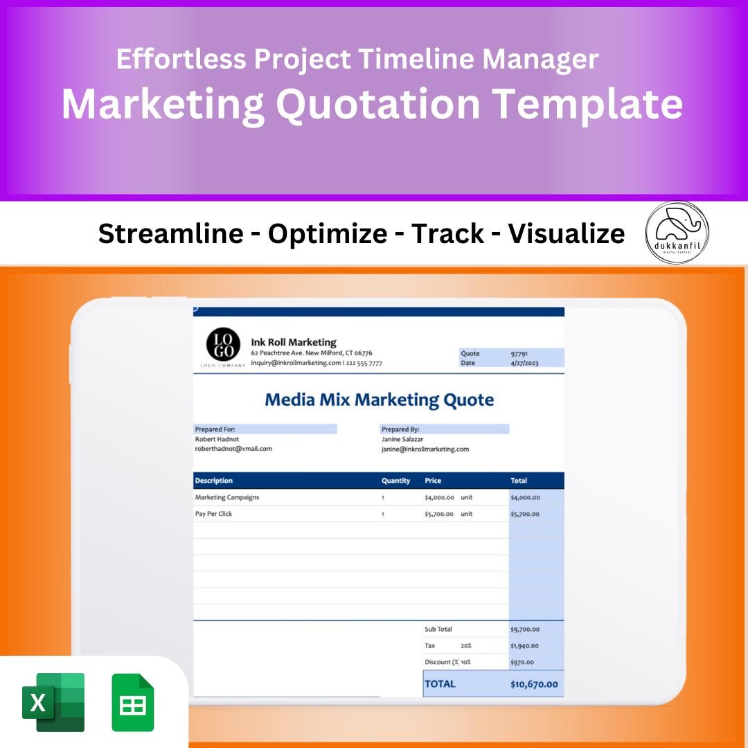 Editable Marketing Quotation Template Easy to Use Google Sheets Digital ...
