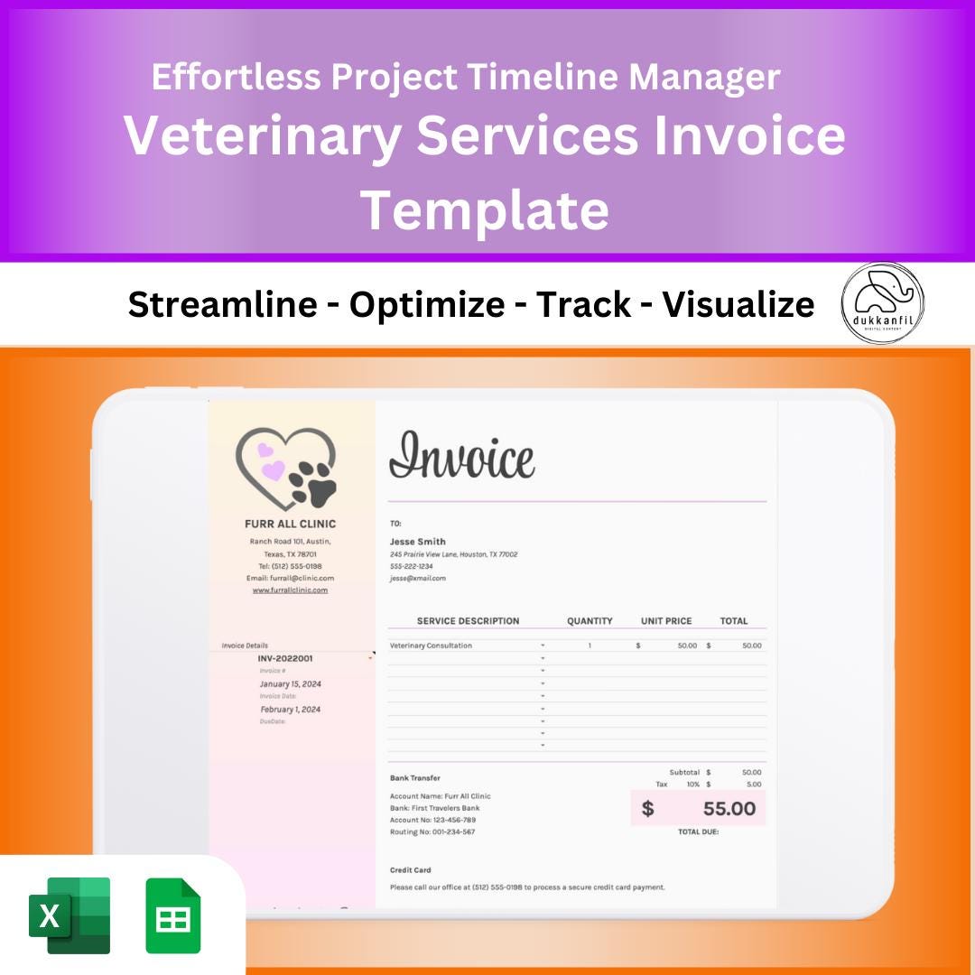 Editable Veterinary Services Invoice Template Easy to Use Google Sheets ...