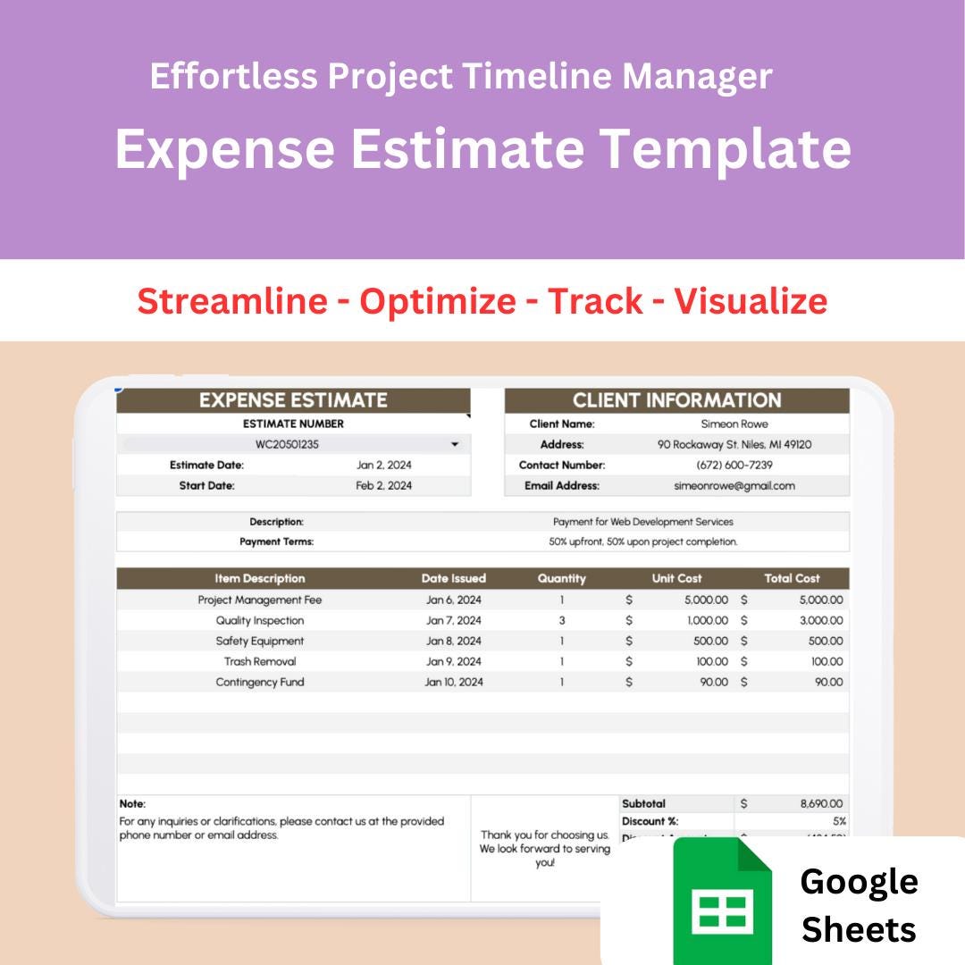 Expense Estimate Template Editable & Easy to Use Digital Download - Etsy