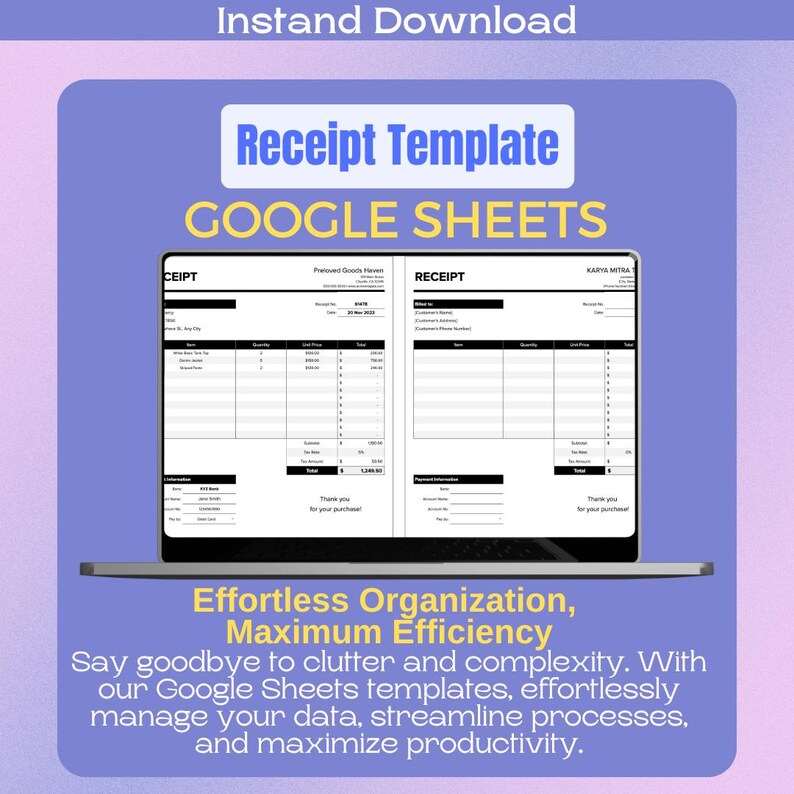 Receipt Template, Editable Google Sheets, Digital Download, Easy-to-use ...