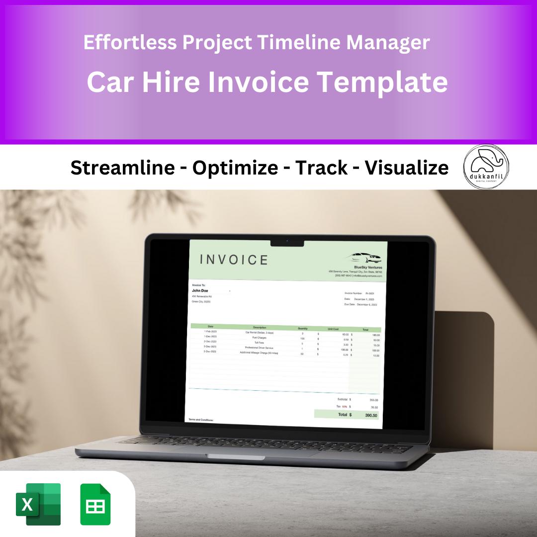 Editable Car Hire Invoice Template Easy to Use Google Sheets Digital ...
