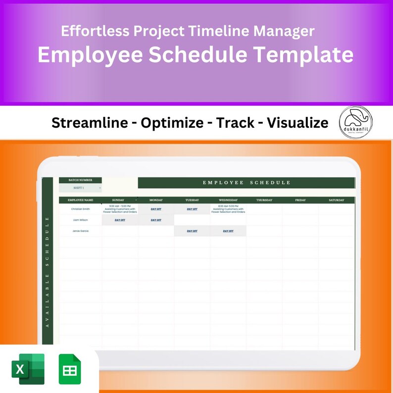 Editable Employee Schedule Template Easy to Use Google Sheets Digital ...