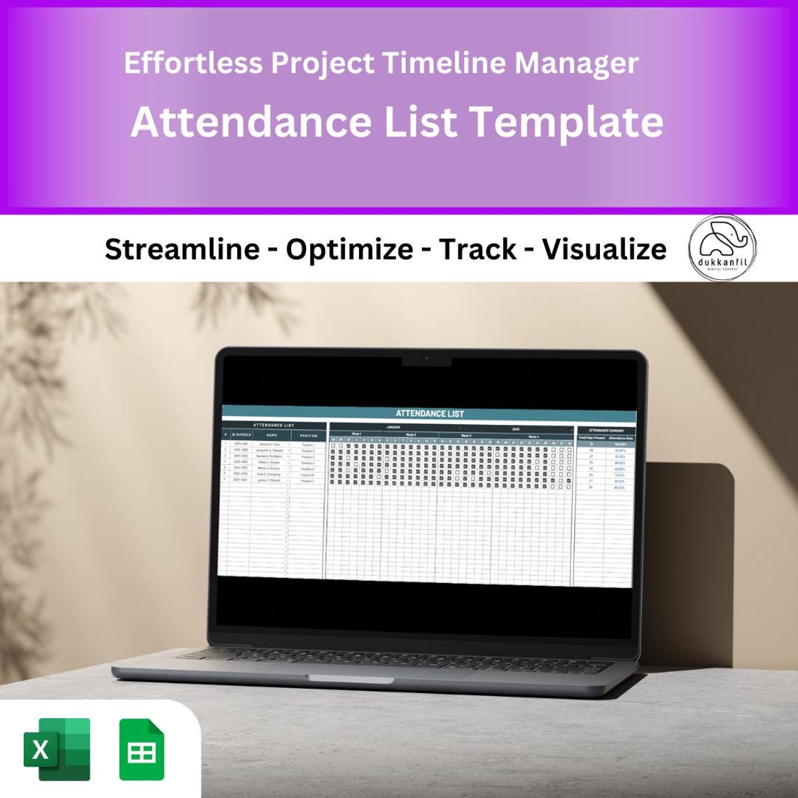 Editable Attendance List Template Easy to Use Google Sheets Digital ...
