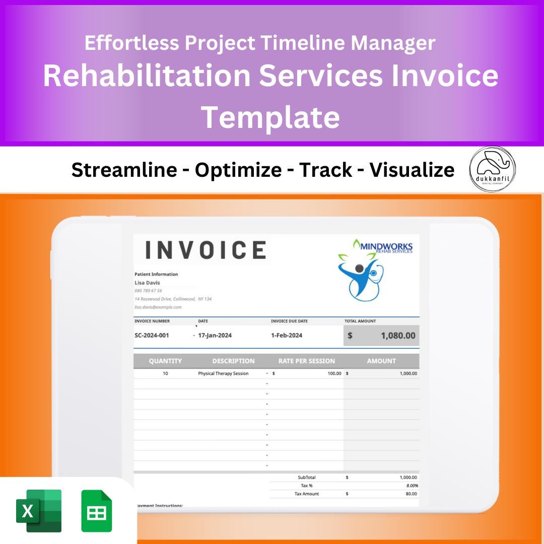 Editable Rehabilitation Services Invoice Template Easy to Use Google ...