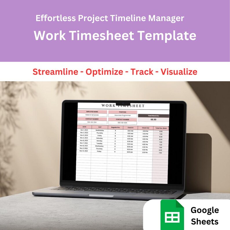 Work Timesheet Template Editable & Easy to Use Digital Download - Etsy
