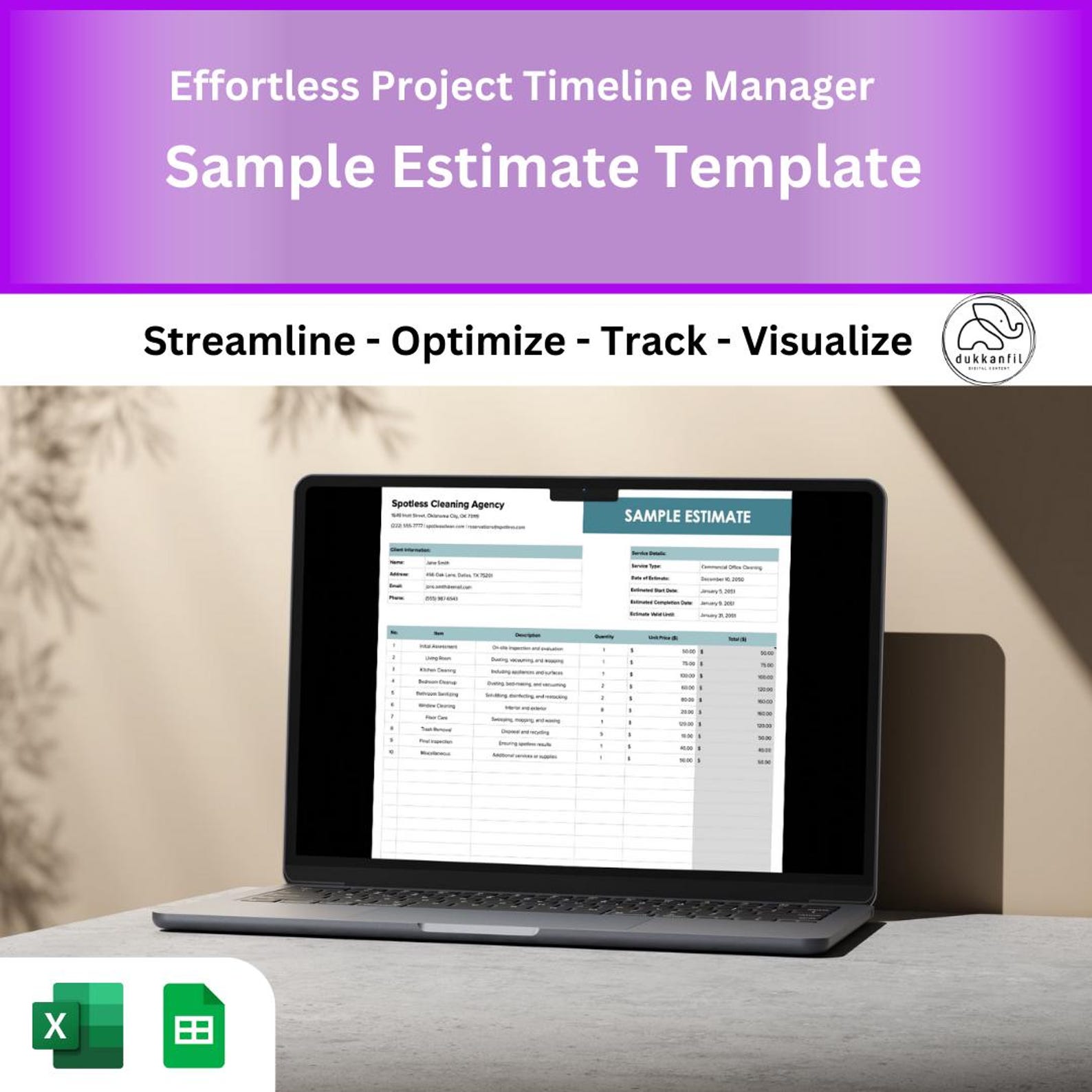 Editable Sample Estimate Template Easy to Use Google Sheets Digital ...