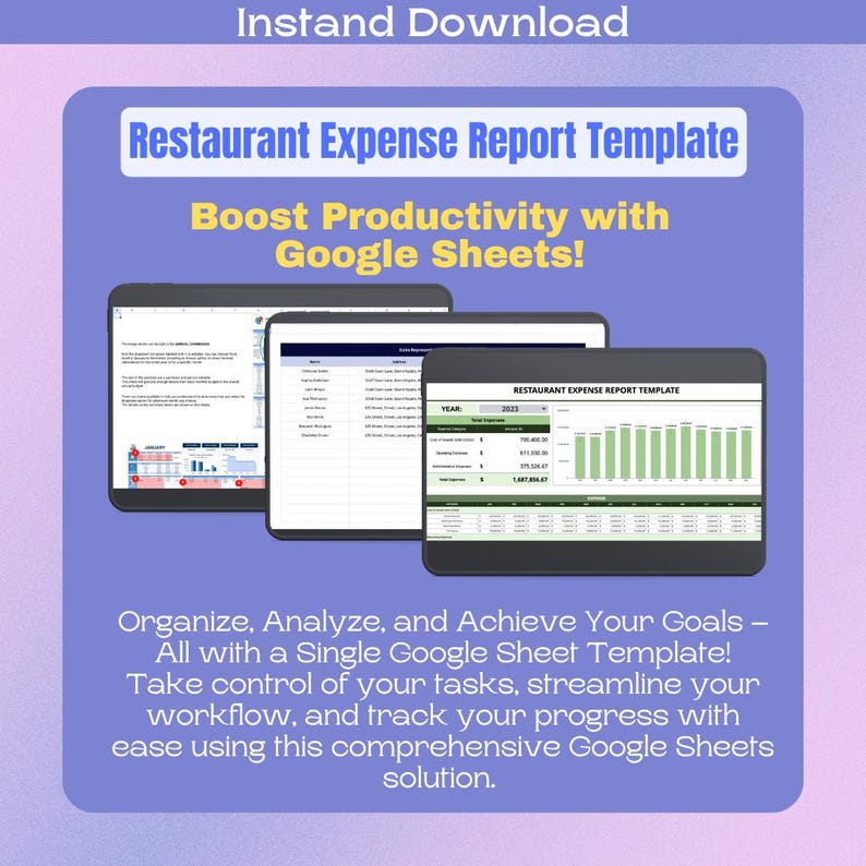 Restaurant Expense Report Template, Editable Google Sheets, Digital ...