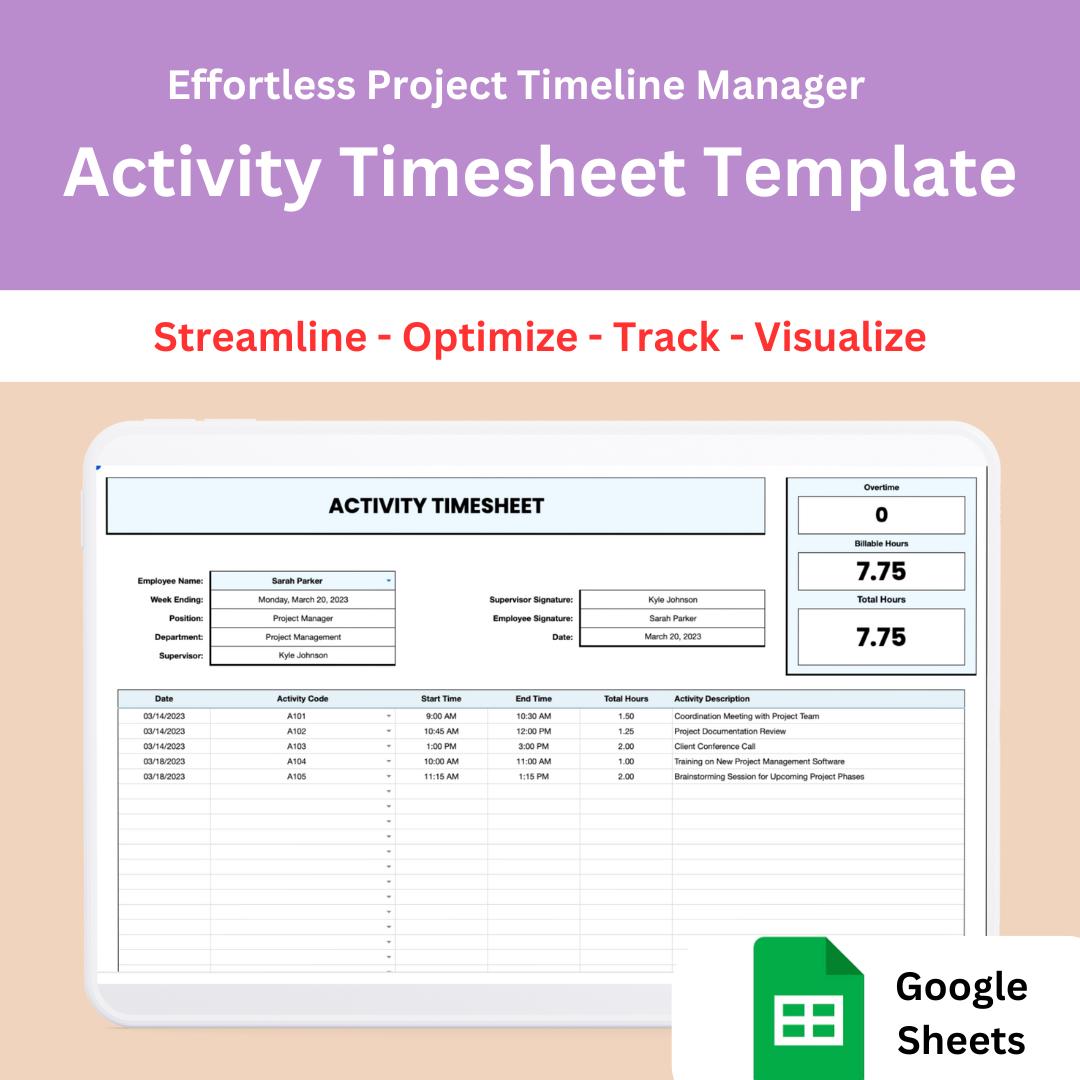 Editable Activity Timesheet Template Track Hours With Easy Google ...