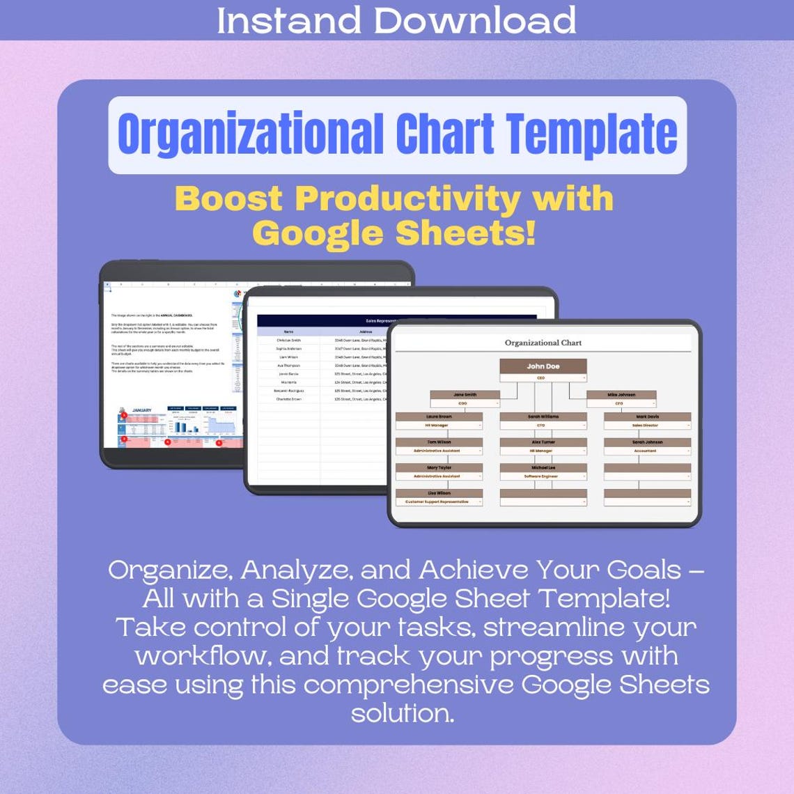 Organizational Chart Template, Editable Google Sheets, Digital Download ...