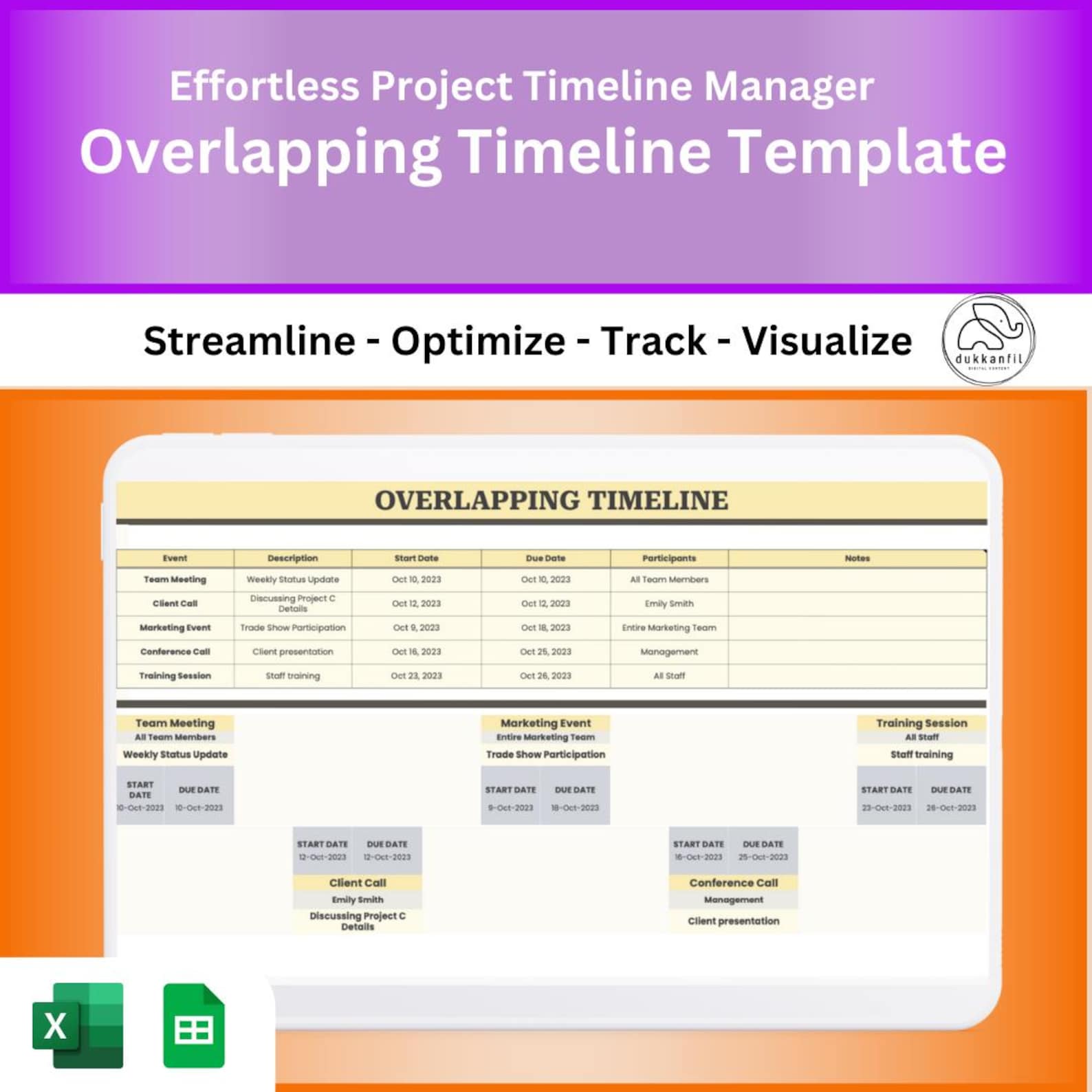Editable Overlapping Timeline Template Easy to Use Google Sheets ...