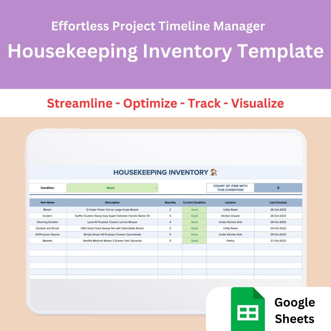 Housekeeping Inventory Template | Editable & Easy to Use | Digital ...