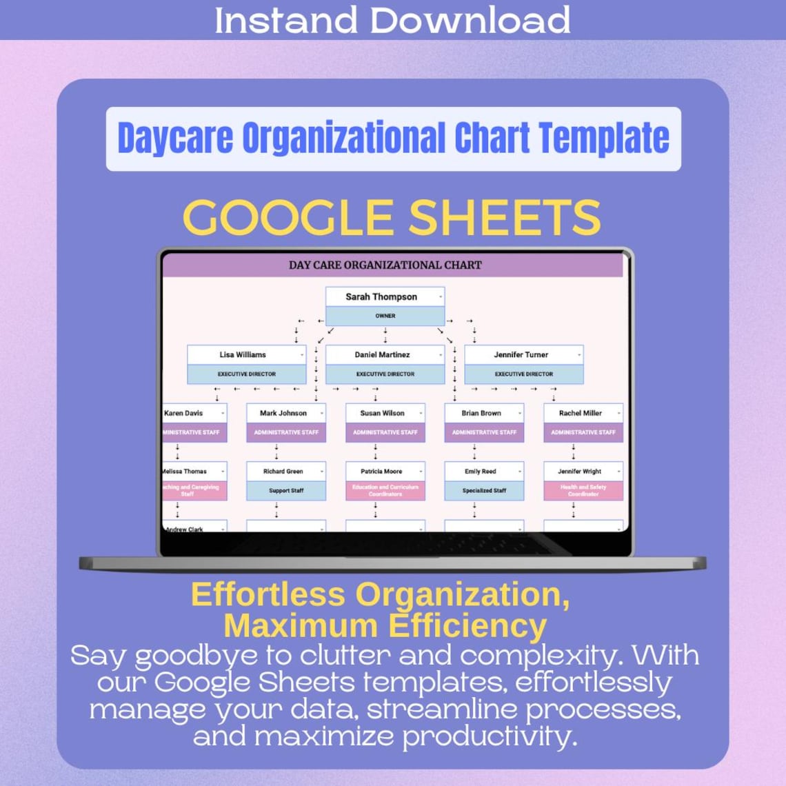 Daycare Organizational Chart Template, Editable Google Sheets, Digital ...