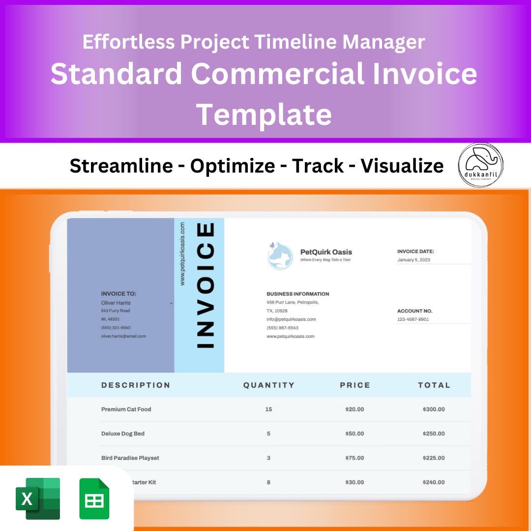 Editable Standard Commercial Invoice Template Easy to Use Google Sheets ...