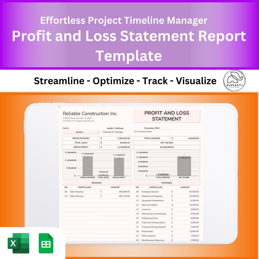 Editable Profit and Loss Statement Report Template Easy to Use Google ...