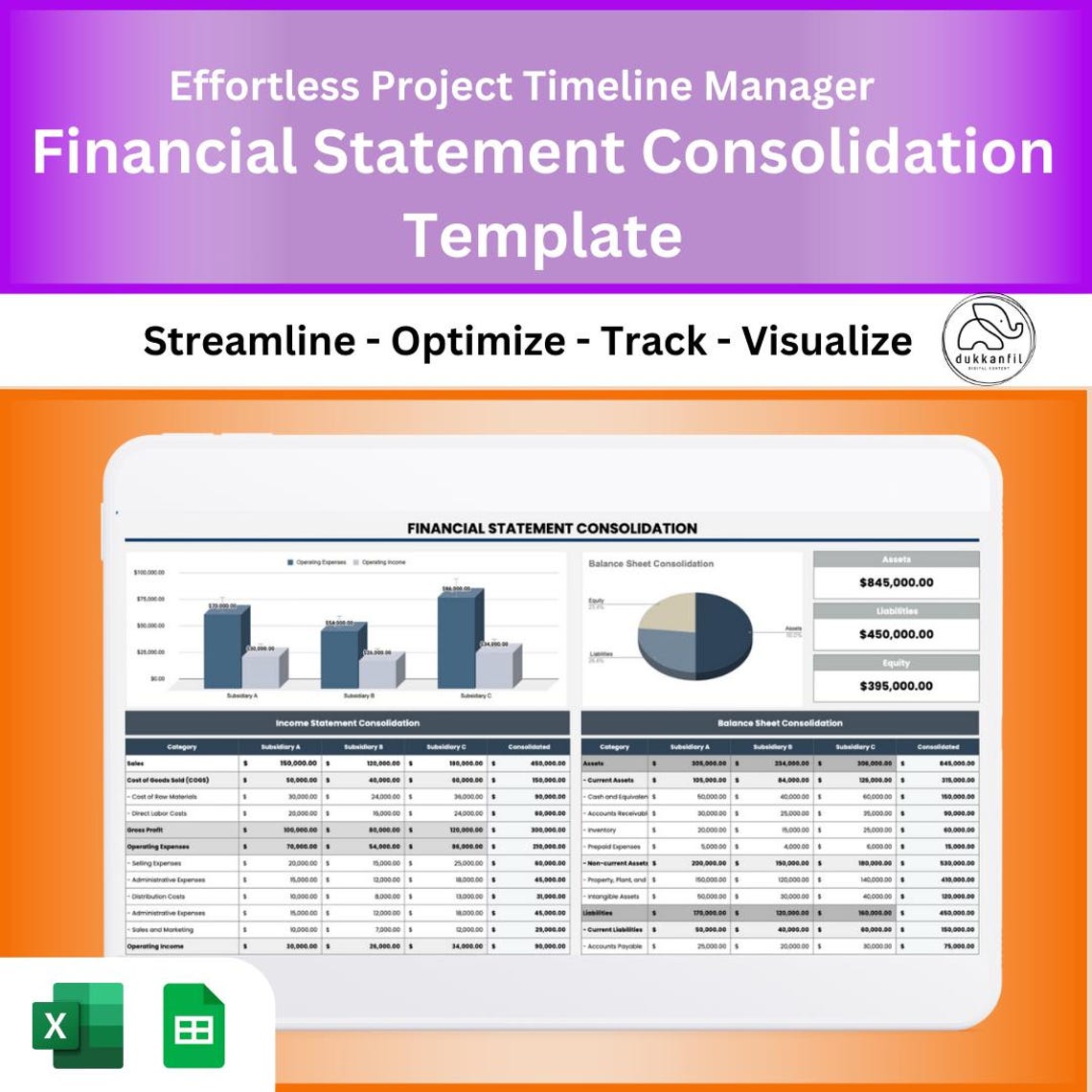 Editable Financial Statement Consolidation Template Easy to Use Google ...