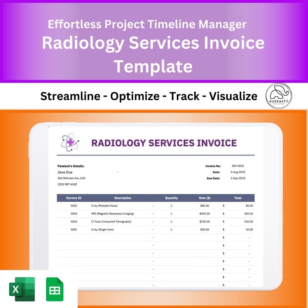 Editable Radiology Services Invoice Template Easy to Use Google Sheets ...