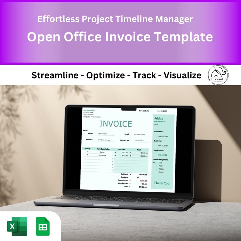 Editable Open Office Invoice Template Easy to Use Google Sheets Digital ...