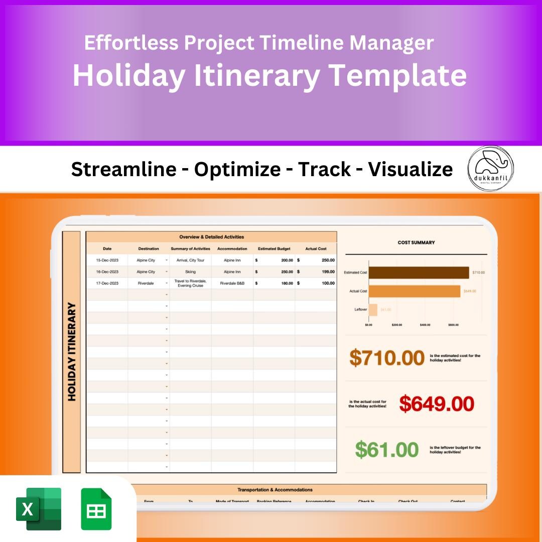 Editable Holiday Itinerary Template Easy to Use Google Sheets Digital ...