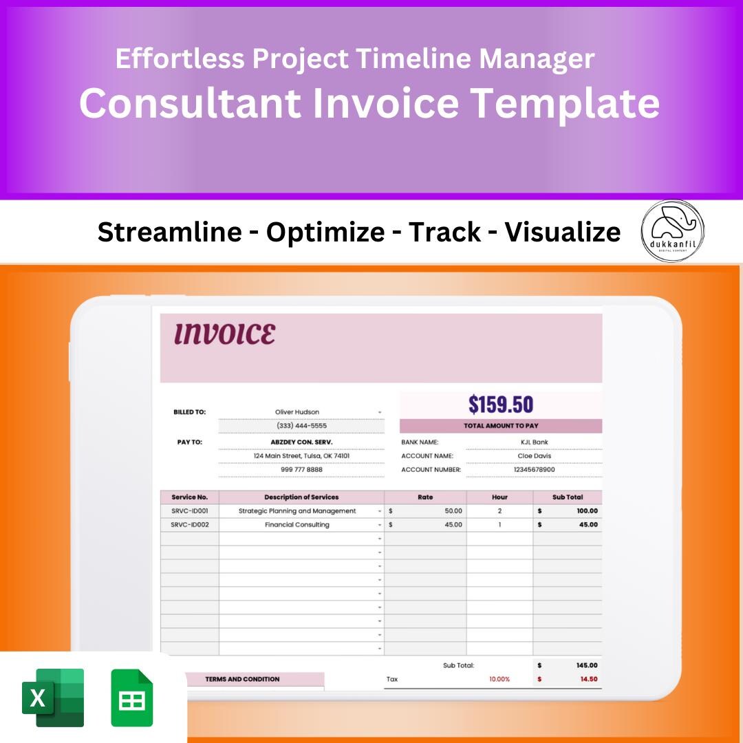 Editable Consultant Invoice Template Easy to Use Google Sheets Digital ...