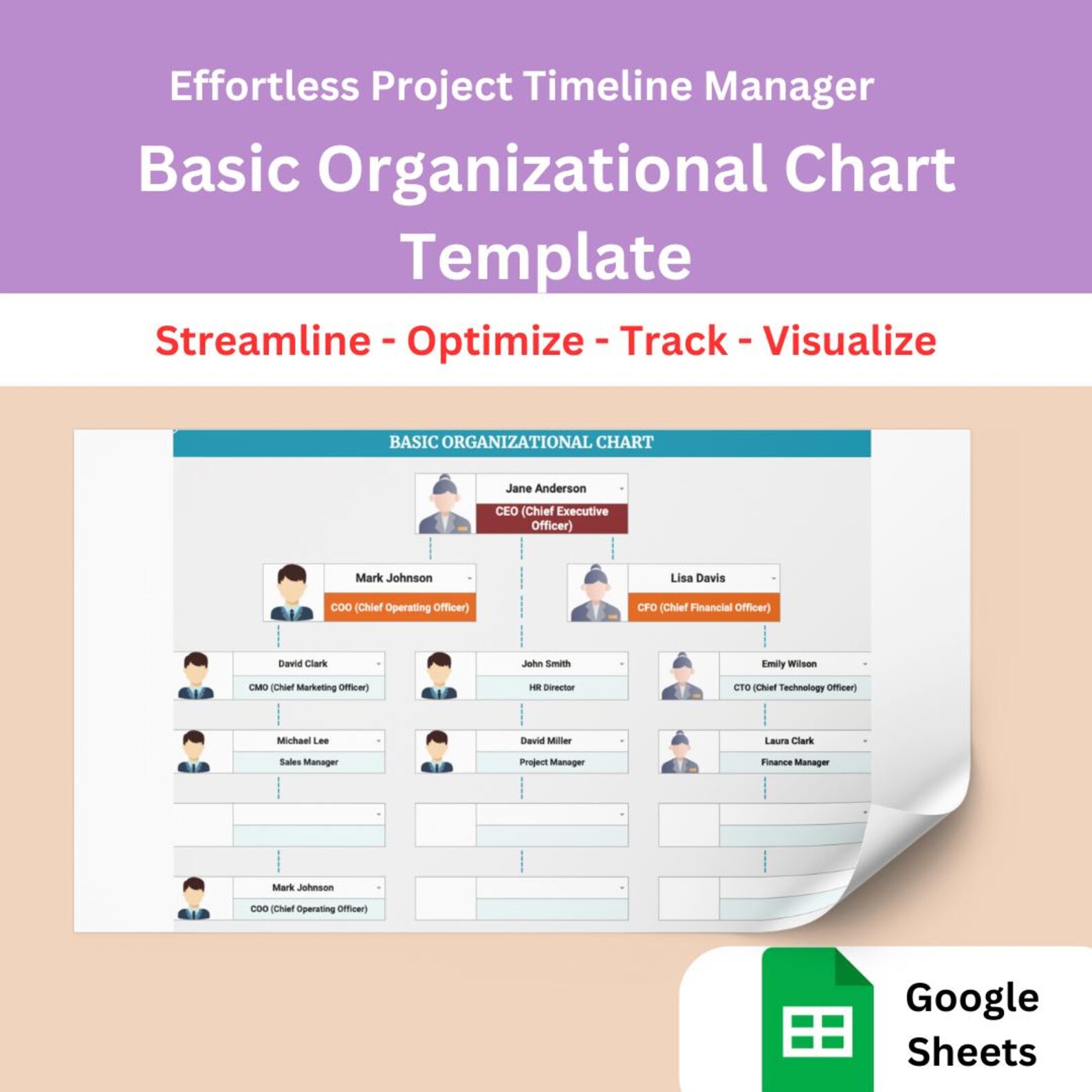 Editable Basic Organizational Chart Template Easy Digital Download for ...