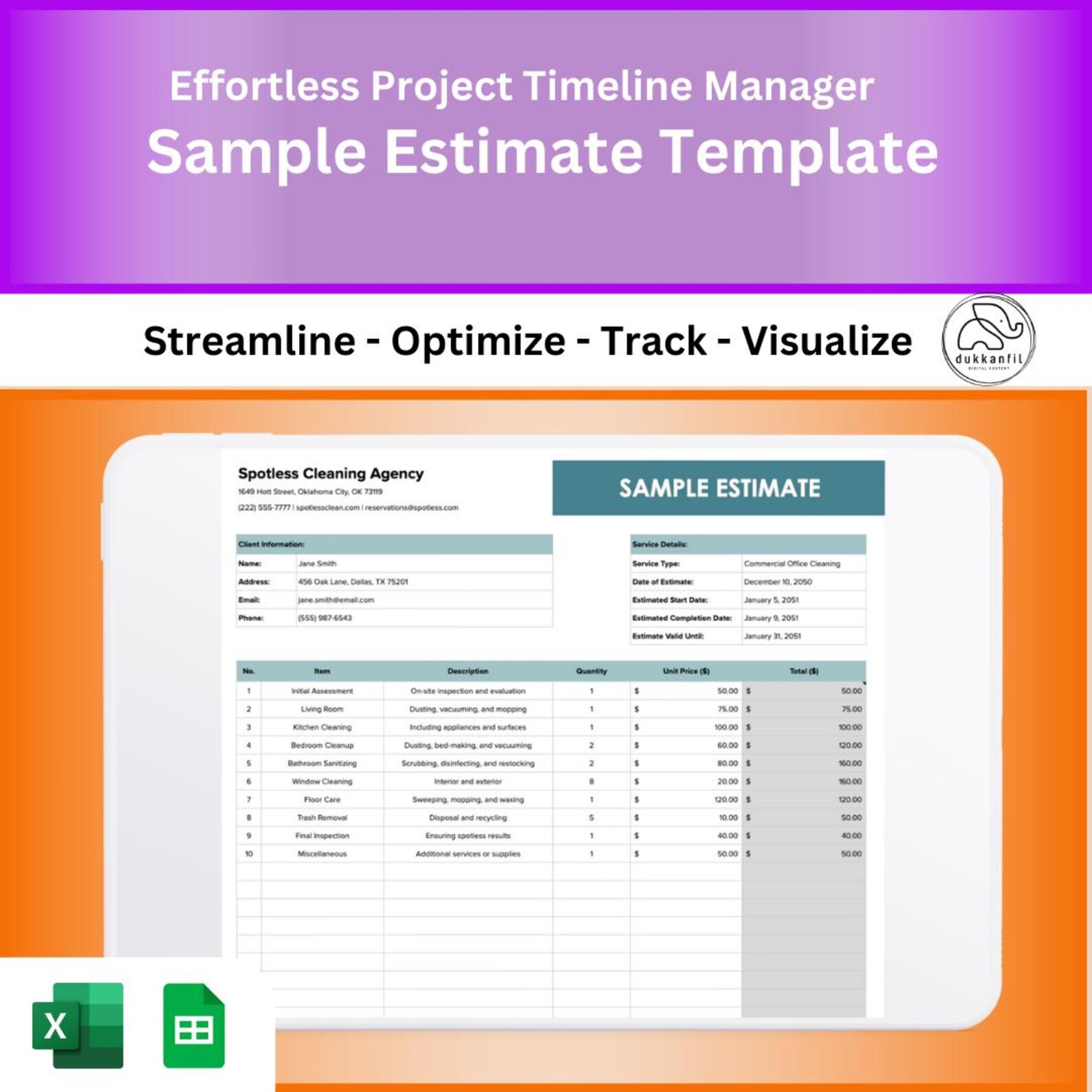 Editable Sample Estimate Template Easy to Use Google Sheets Digital ...