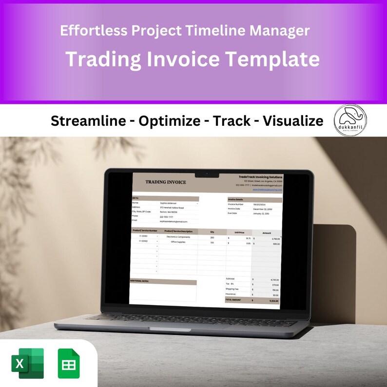 Editable Trading Invoice Template Easy to Use Google Sheets Digital ...