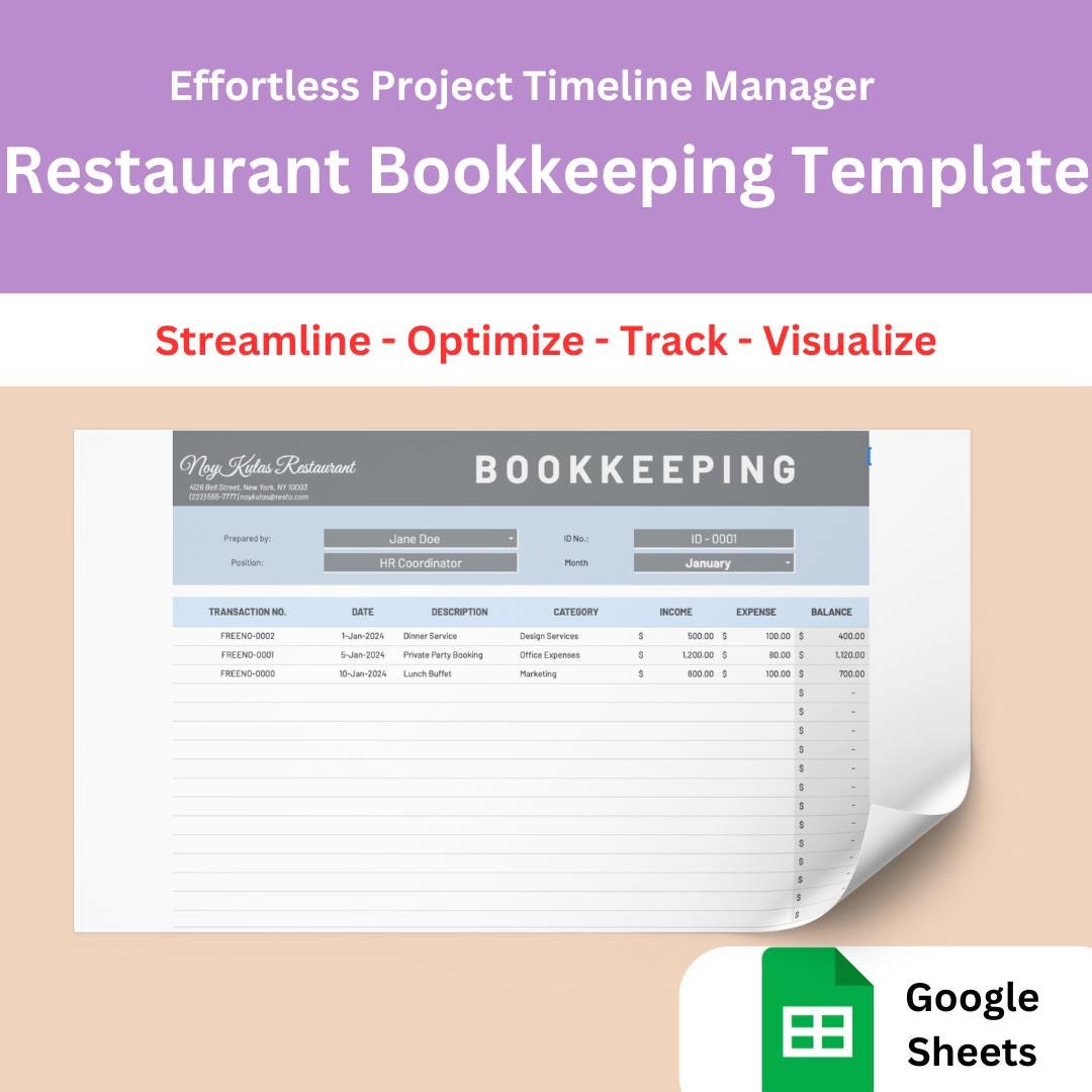 Editable Restaurant Bookkeeping Template Easy Digital Download for ...