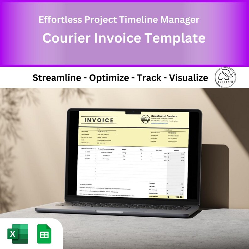 Editable Courier Invoice Template Easy to Use Google Sheets Digital ...