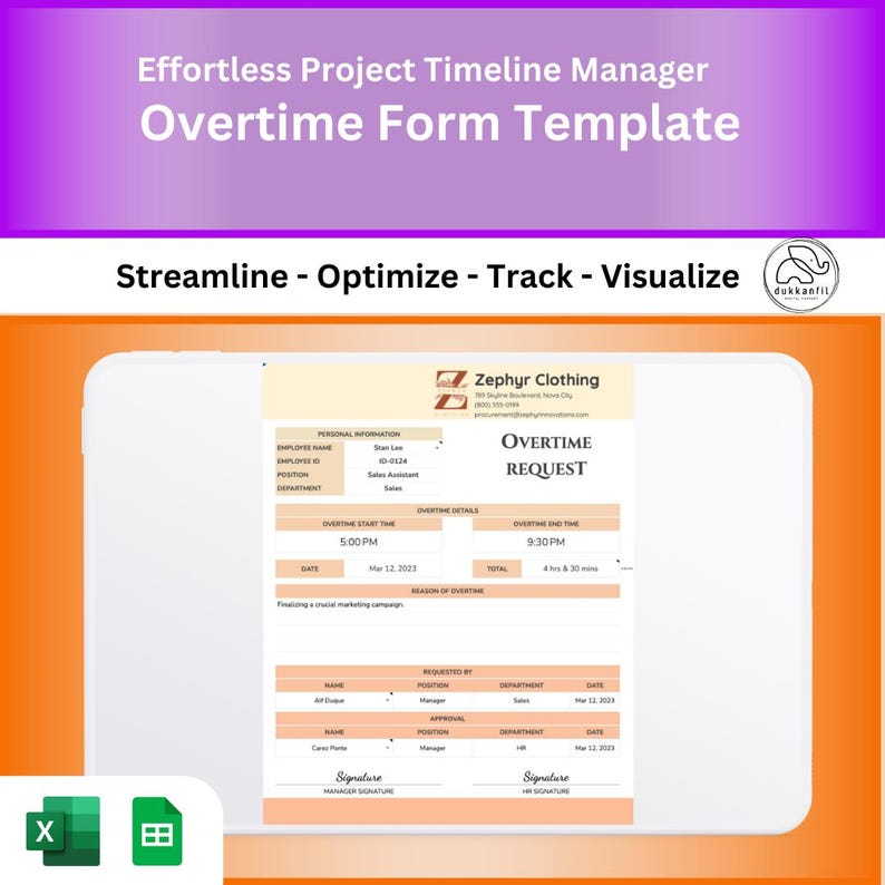Editable Overtime Form Template Easy to Use Google Sheets Digital ...