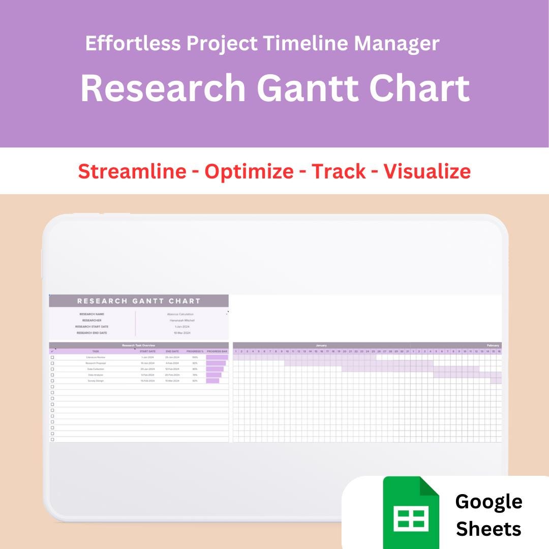 Research Gantt Chart Template Editable & Easy to Use Digital Download ...
