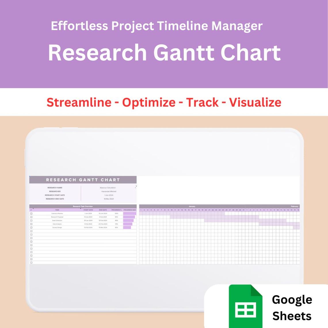 Research Gantt Chart Template Editable & Easy to Use Digital Download ...