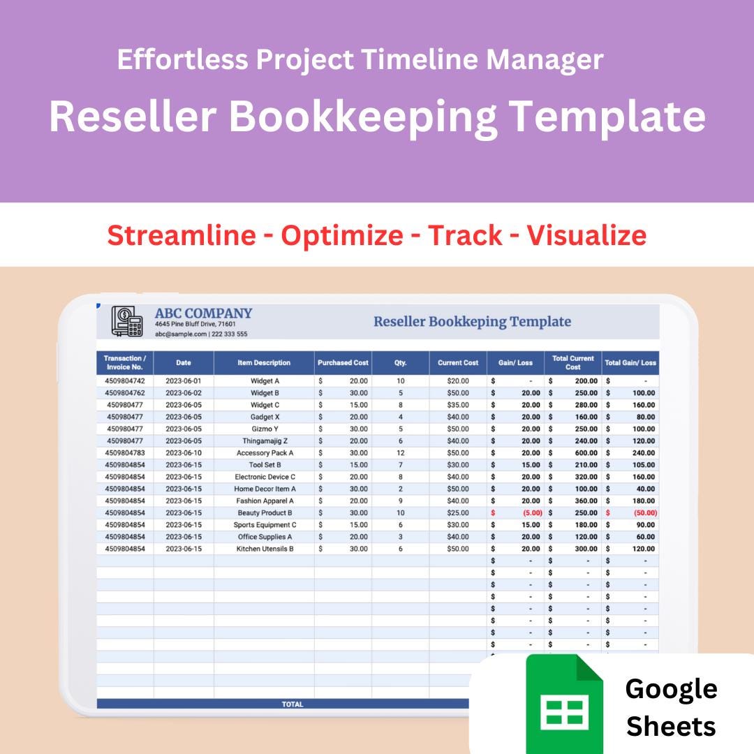 Reseller Bookkeeping Template Easy Editable Download for Resellers - Etsy