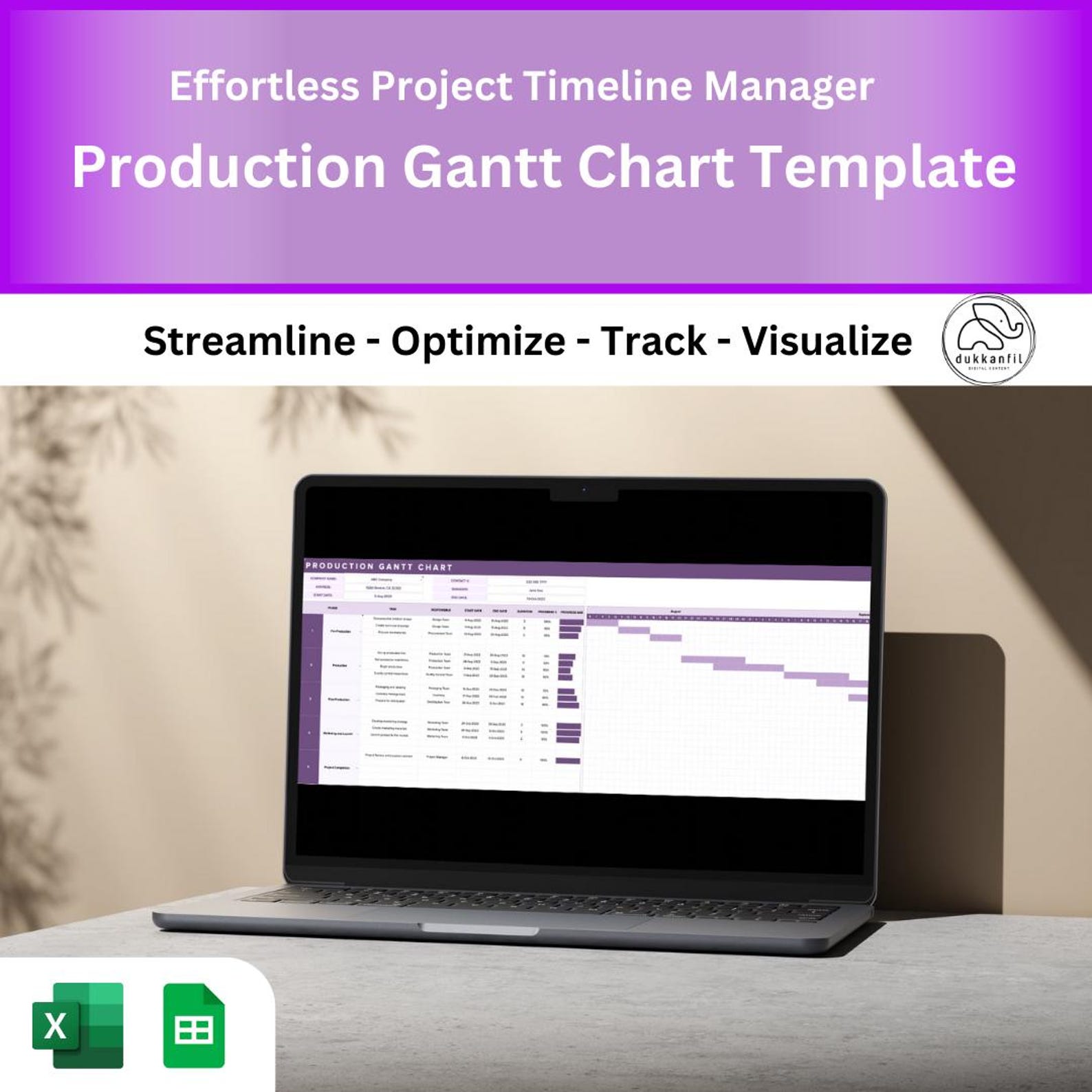Editable Production Gantt Chart Template Easy to Use Google Sheets ...