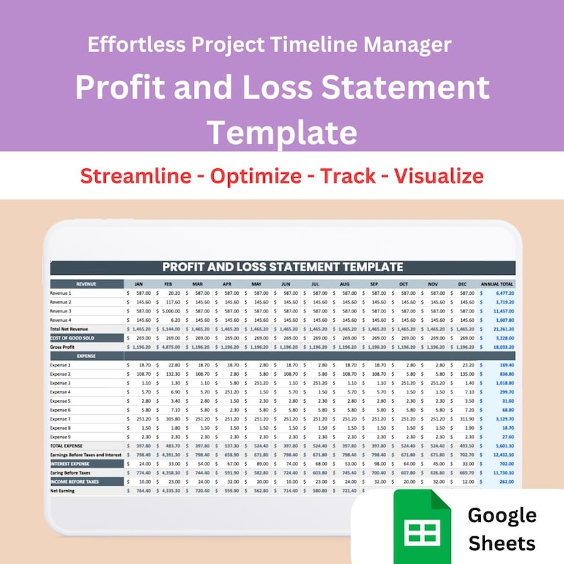 Editable Profit and Loss Statement Template | Easy Digital Download for ...