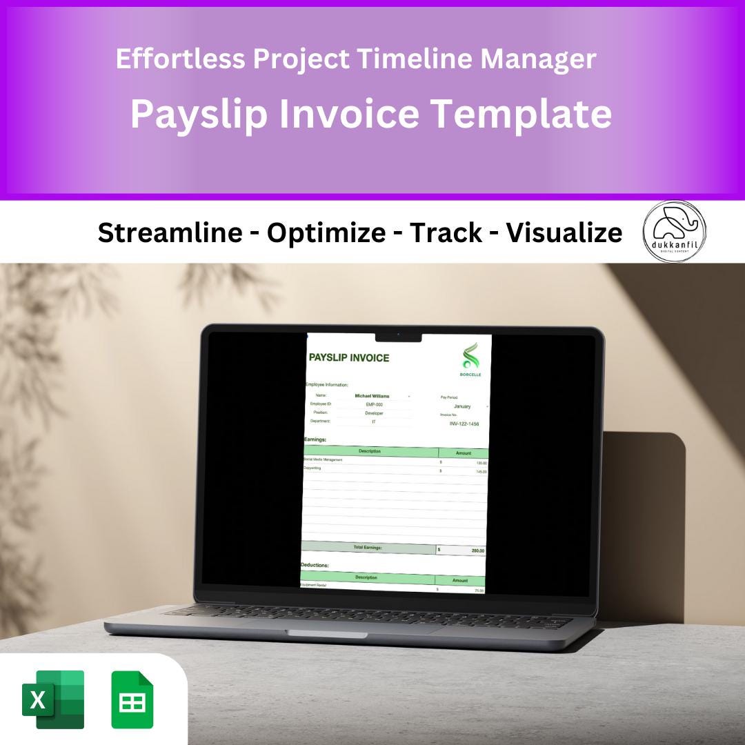 Editable Payslip Invoice Template | Easy to Use Google Sheets Digital ...
