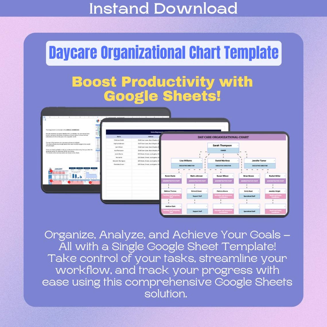 Daycare Organizational Chart Template, Editable Google Sheets, Digital ...