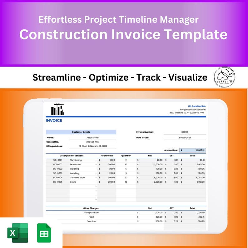 Editable Construction Invoice Template Easy to Use Google Sheets ...